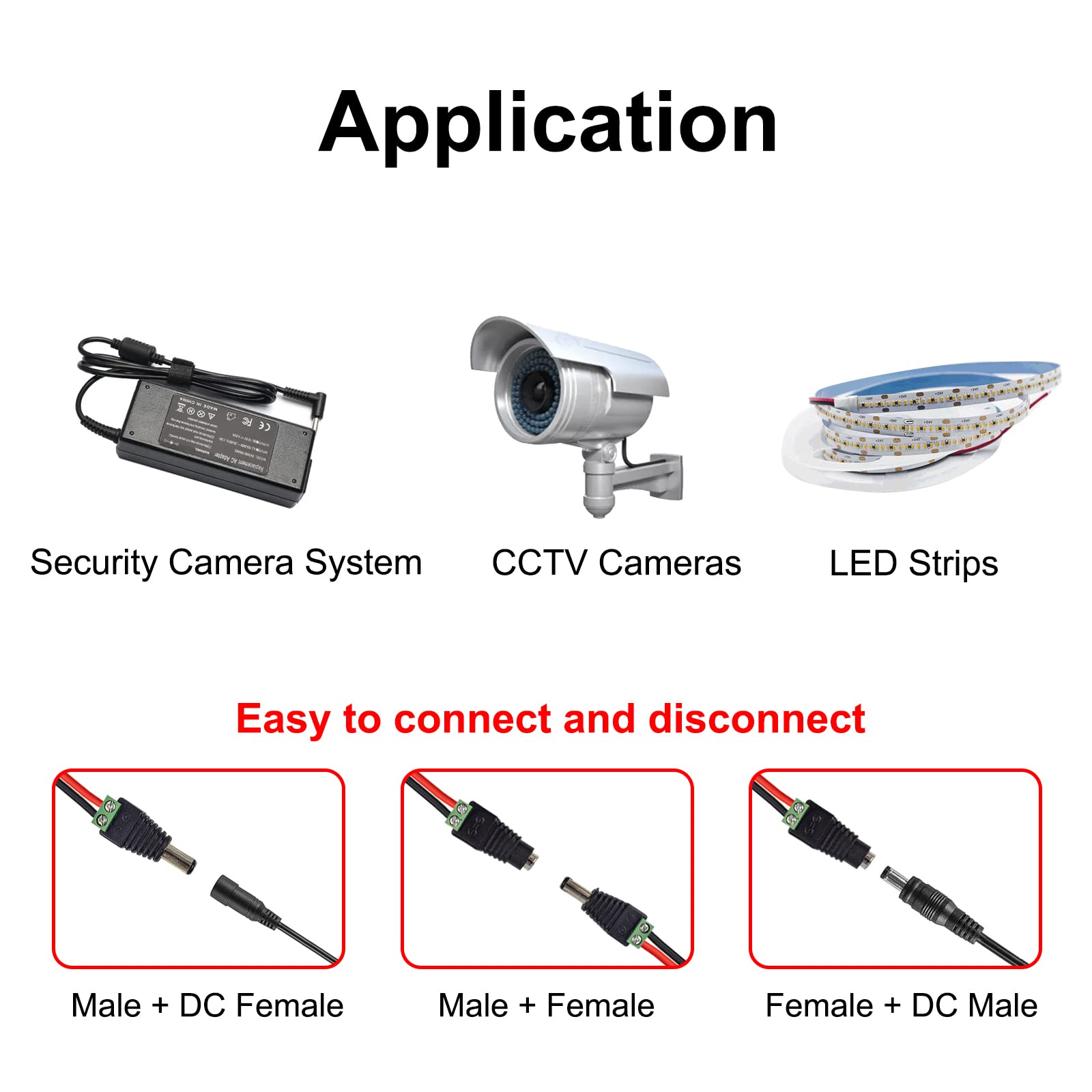 CENTROPOWER 10 Pairs 12V 5A DC Power Plug Connector 5.5mm x 2.1mm, (10 x Male and 10 x Female) Power Jack for Led Strip CCTV Security Camera Cable Wire Ends Barrel Adapter