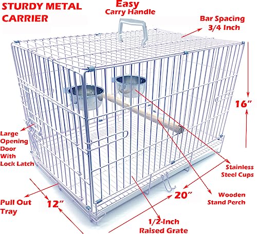 Collapsable Bird, Parrot, Dog, Bunny, Rabbit and Cat Carrier Travel Vet Carrier Cage (19" x 12" x 16"H, White)