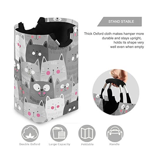 visesunny Collapsible Laundry Basket Cat Animal Large Laundry Hamper with Handle Toys and Clothing Organization for Bathroom, Bedroom, Home, Dorm, Travel