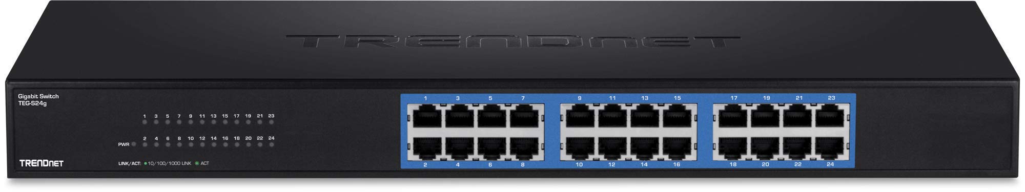 TRENDnet 24-Port Unmanaged Gigabit 10/100/1000 Mbps GREENnet Metal Housing Switch, 48 Gbps Switching Fabric, Fanless, Rack Mountable, TEG-S24G (Renewed)