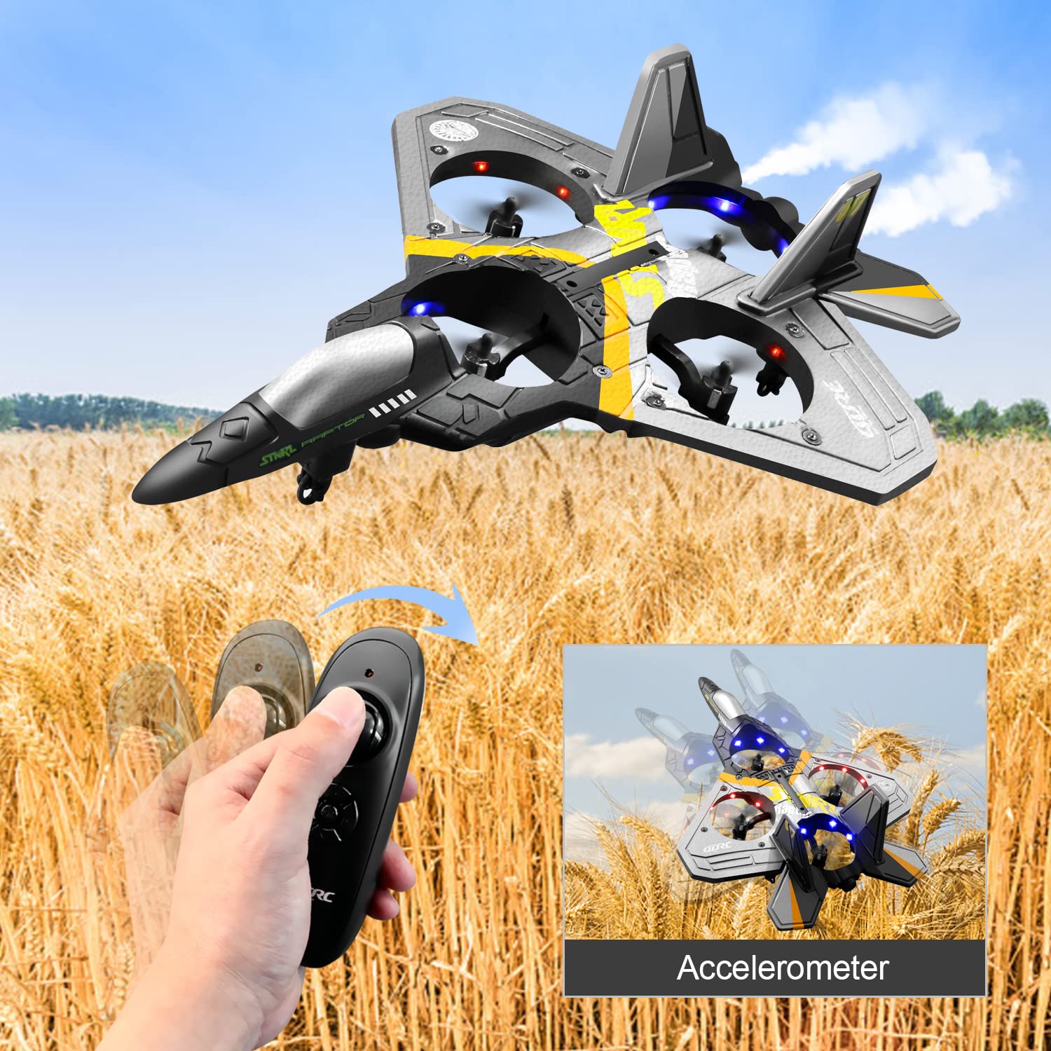 4DRC V17 RC Plane Remote Control Plane 2.4Ghz Foam RC Airplanes Helicopter Quadcopter for Adults Kids,Spinning Drone,Gravity Sensing,Stunt Roll,Cool Light,Gifts for Kids Boys