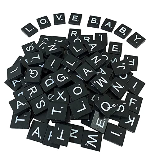 600PCS Black Wooden Scrabble Tiles, Scrabble Letters for Crafts, Making Alphabet Coasters and Scrabble Crossword Game.