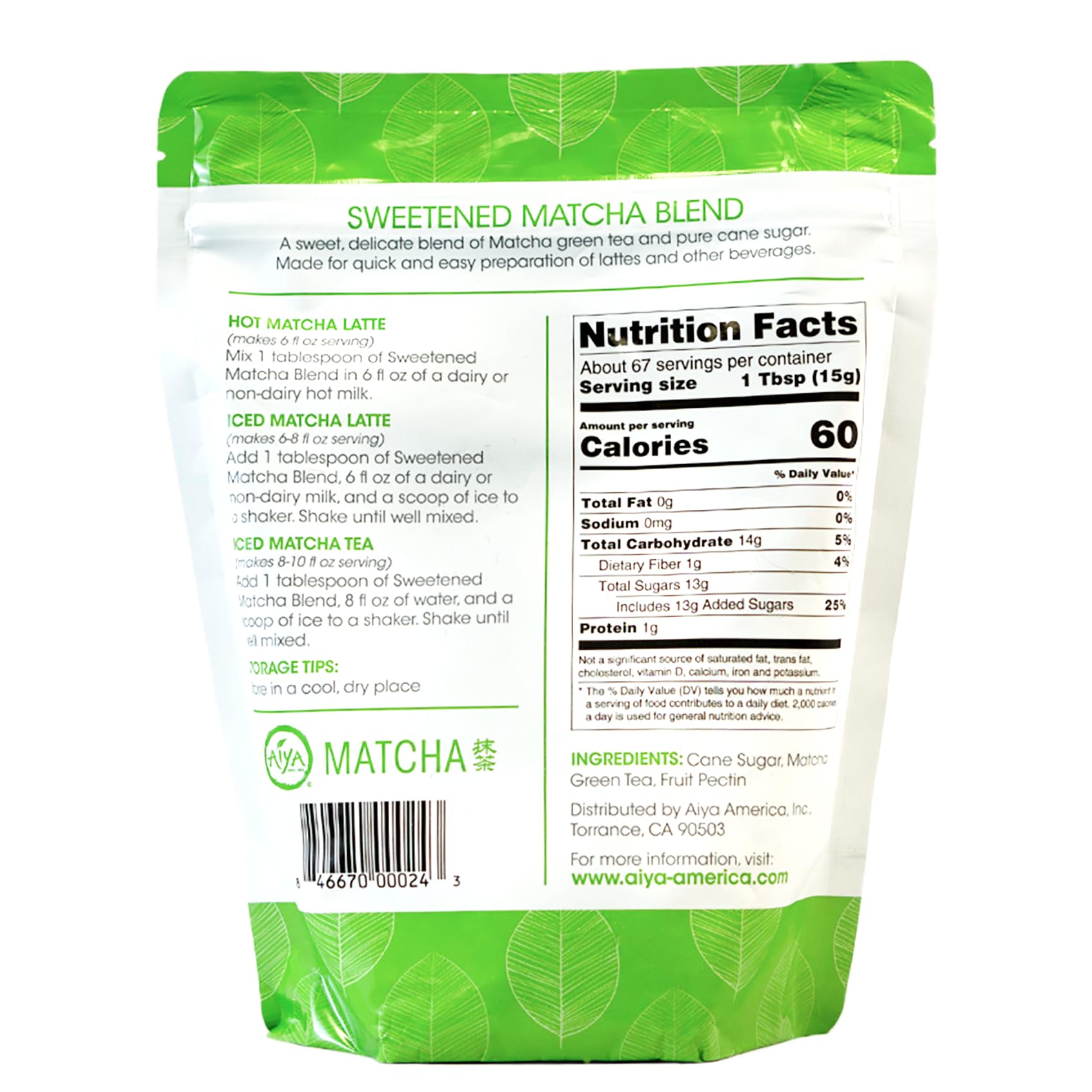 Aiya Japanese Sweetened Matcha Blend - Ceremonial Grade Matcha Tea Powder - Authentic Japanese Origin - Non-GMO - Perfect for Lattes and Smoothies