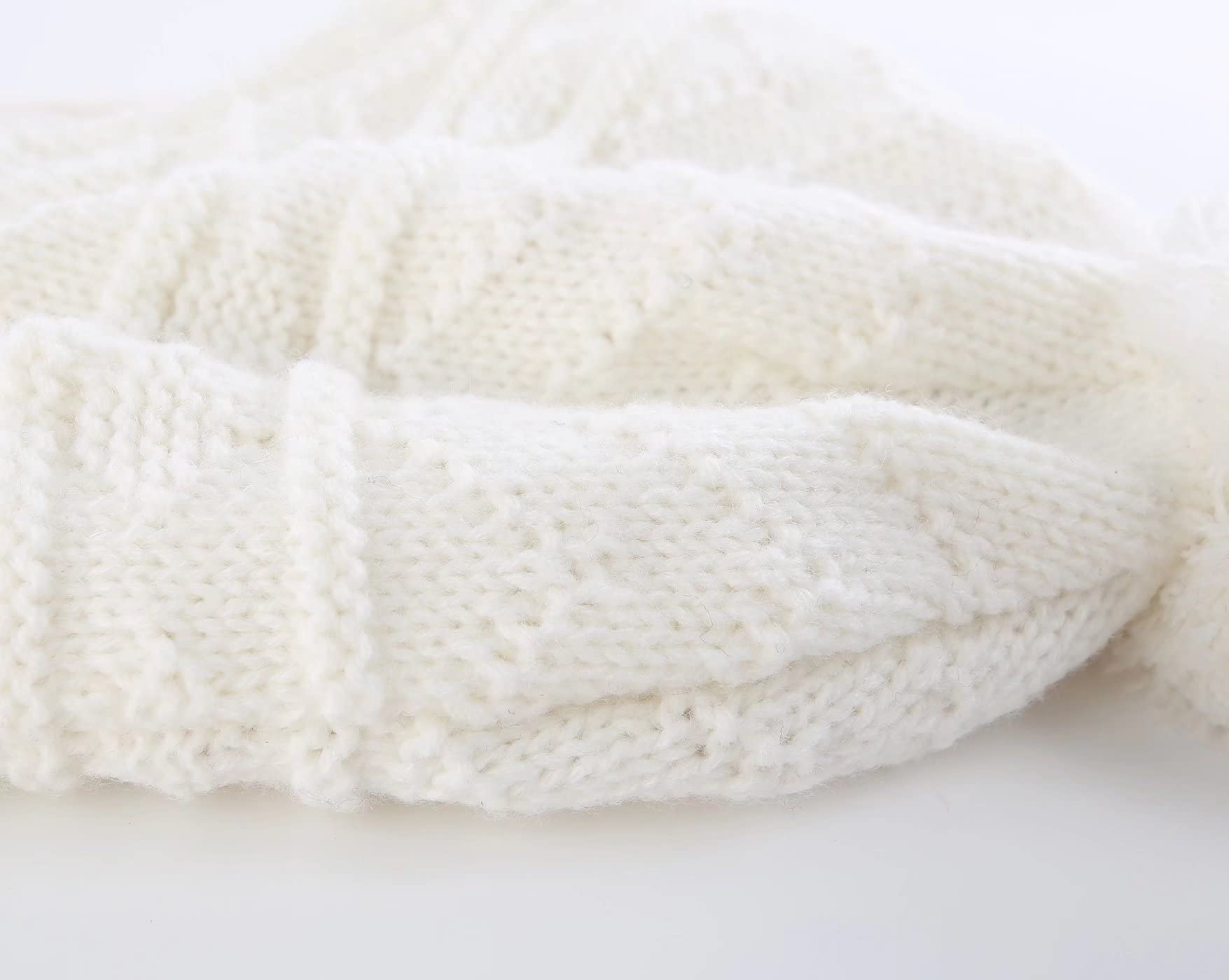 Connectyle Toddler Boys Beanies with Ear Flaps Kids Pompom Beanie Hat Fleece Lined Knit Winter Skull Caps M White