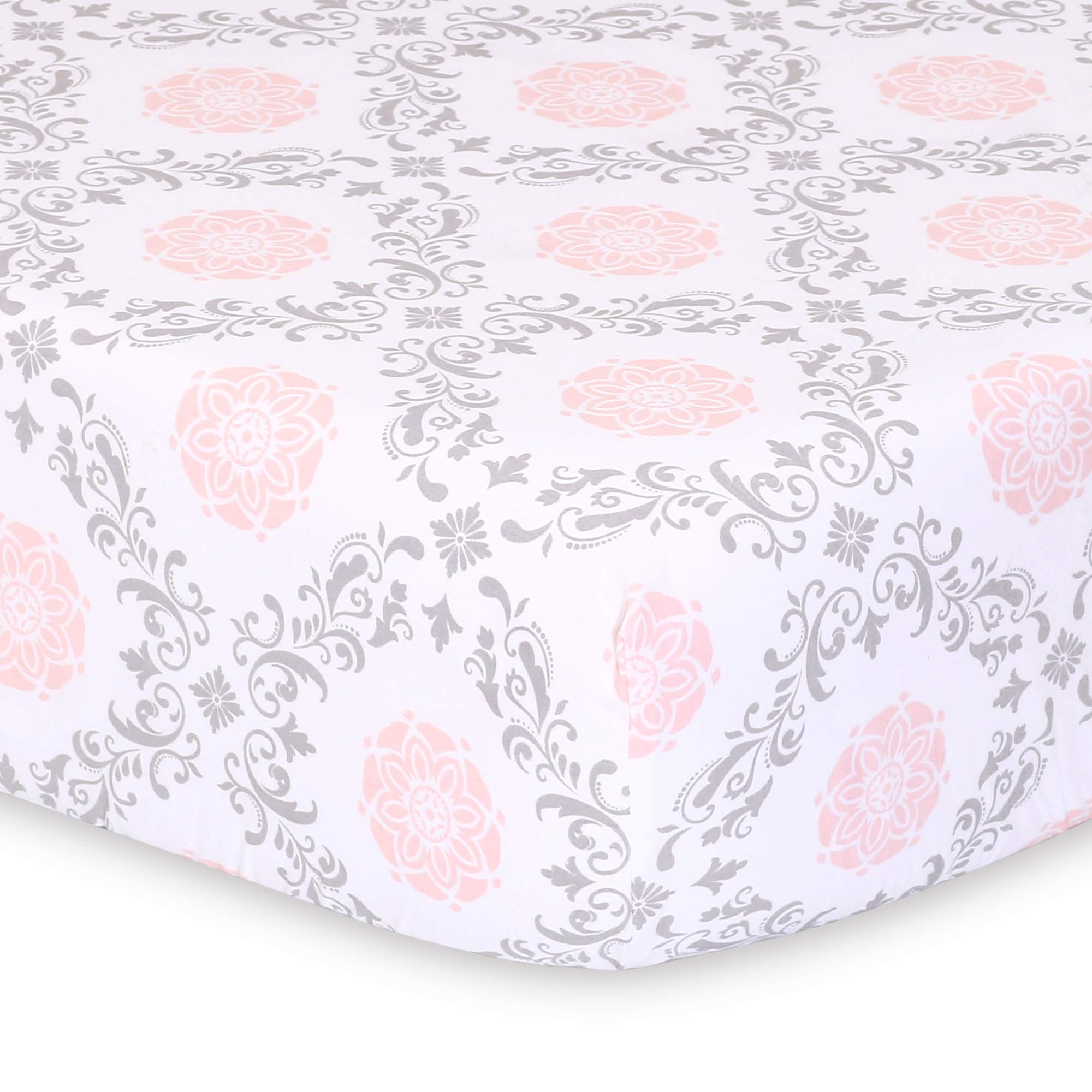 The Peanutshell Pink Floral Fitted Crib Sheet for Baby Girls | Brianna Nursery Collection