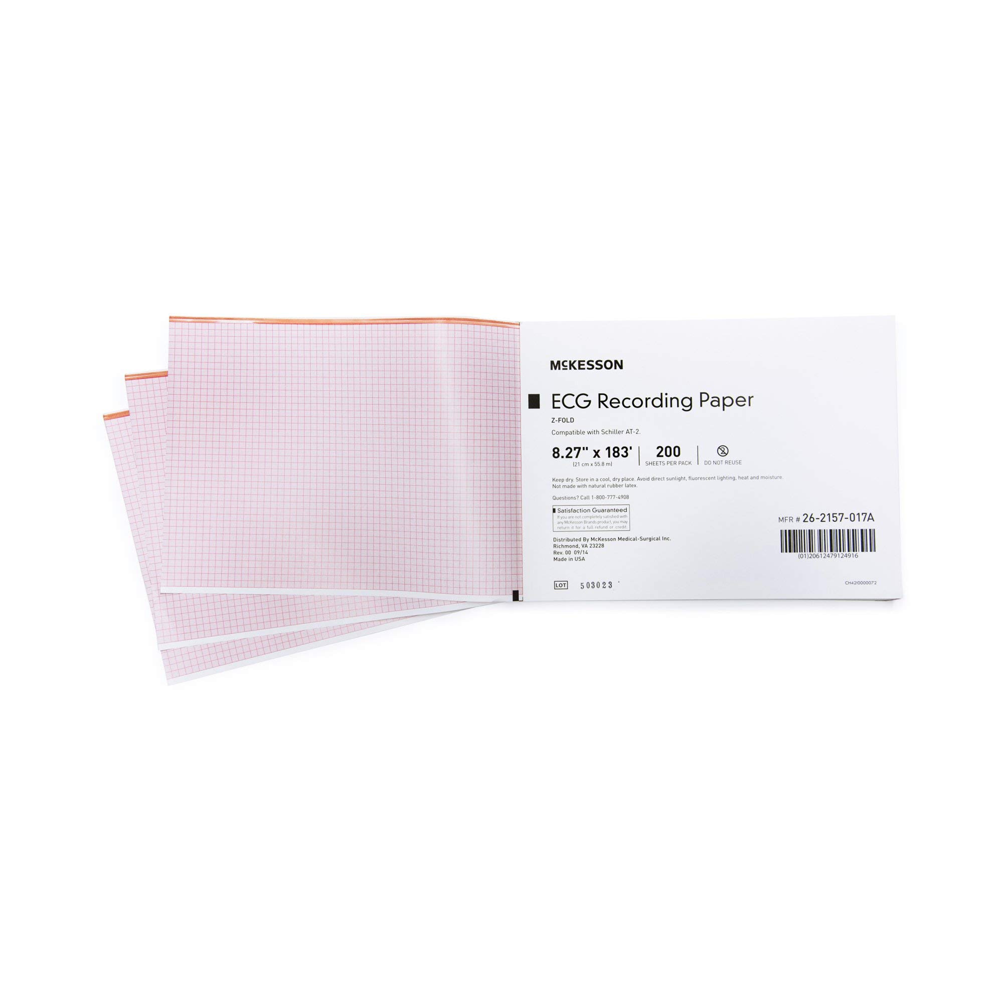 McKesson ECG Recording Paper, Red Grid Thermal Paper, 8.27 in x 138 ft, 200 Count, 1 Pack