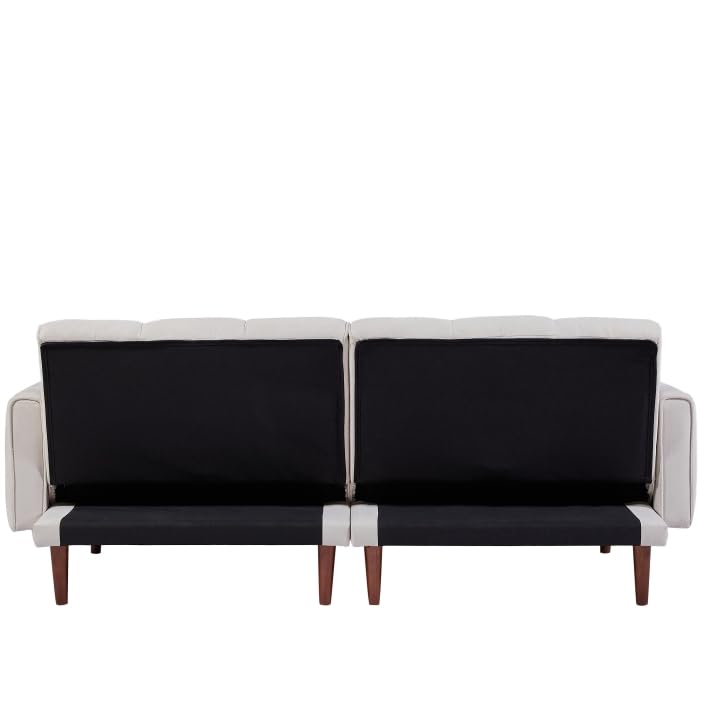 AnwickNomo Convertible Futon Sofa Beds,Modern Fabric Linen Upholstered Futon Sofa Bed, Adjustable Couch Sleeper,Love Seats Couch with 2 Pillows for Apartment, Living Room, Studio (Ivory)