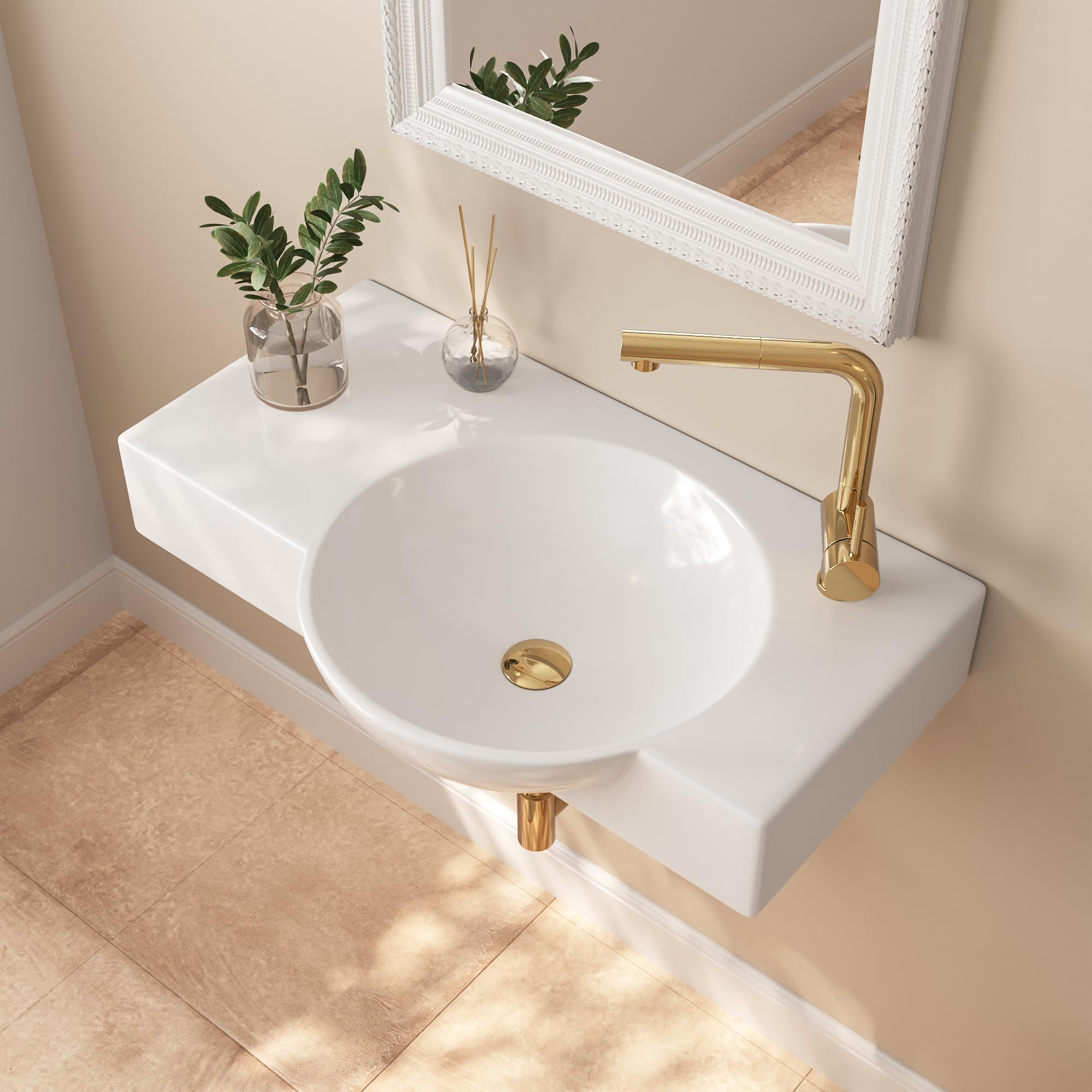 DeerValley Wall Mount Sink,30"x18" Bathroom Vessel Sink,White Ceramic Bathroom Sink,Wall Hung Sink with Right Side Faucet Mount