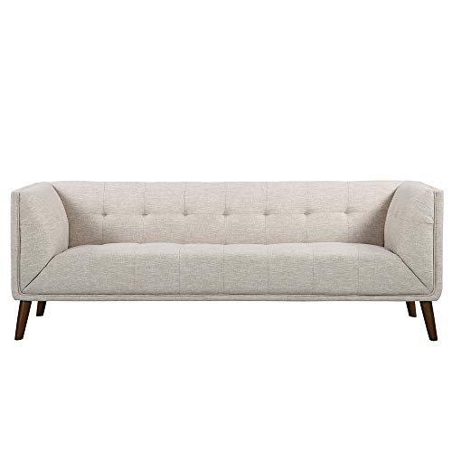 Armen Living Hudson Sofa in Beige Linen and Walnut Wood Finish