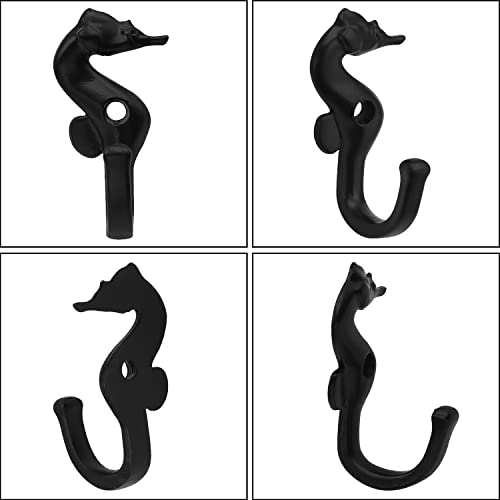 AOAOYING Wall Storage Hooks β Hippocampus Decorative Wall Mounted Coat Hooks for Hanging Coats, Scarves, Bags, Purses, Backpacks, Towels Indoor and Outdoor Hooks (Black 5 Pack)
