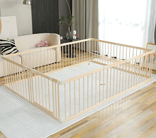 Conababy Baby Playpen Play Fence Gate Play Pen Wood Large,Playpens for Babies and Toddlers Kids Indoor,Baby Play Yards Gym Area,Baby Day Care Play Pin(180x240CM)…
