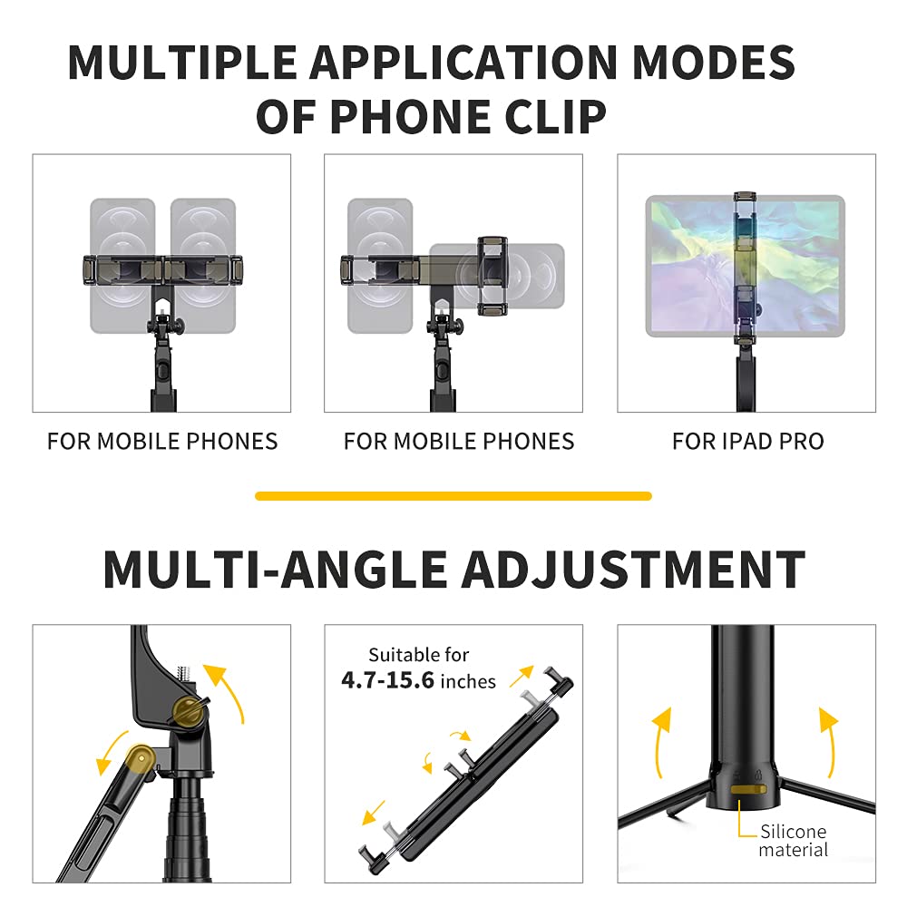 67'' Bluetooth Selfie Stick Phone Tripod, Extendable Travel Tripod Stand with Remote & 360° Rotation Phone Holder for Android iPhone Selfies, Video Recording, Vlogging, Live Streaming