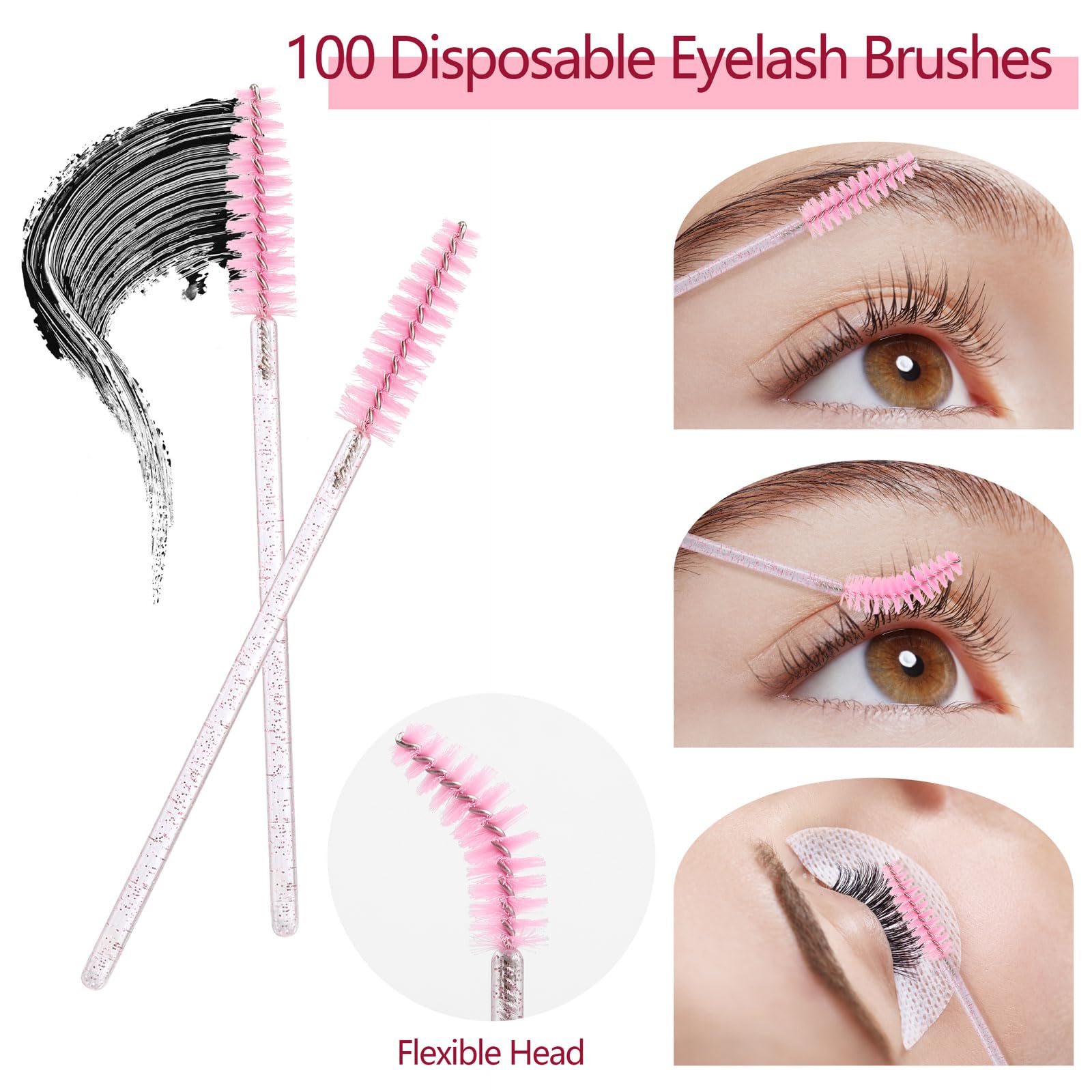 400PCS Disposable Mascara Wands Eyelash Brush and Micro Applicator Brush, Makeup Applicators Brushes Tools Kit for Eyelash Extension Pink