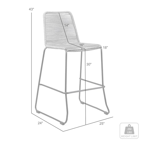 armen LIVING LCSTBABLTNG30 Shasta Outdoor Metal and Tangerine Rope Stackable Barstool, 30" Bar Height Set of 2