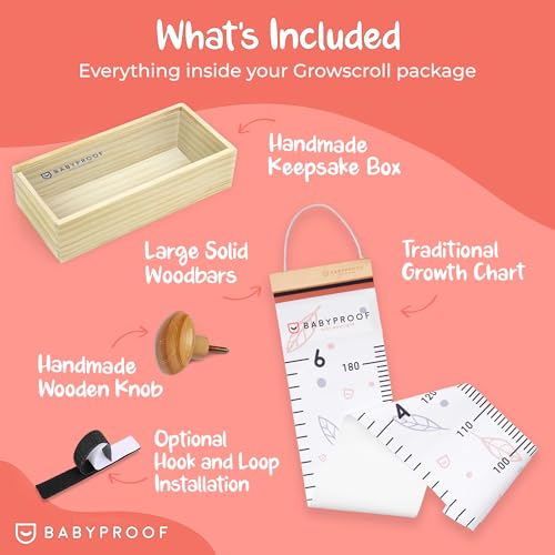 Growth Chart for Kids by Baby Proof - Measuring Height Chart and Kids Decor! Meaningful Memories Through Kid Size Chart Measurement. Leafy Growth Chart Ruler for Wall with Wooden Keepsake Box
