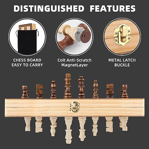 Chess Set-Magnetic Wooden Chess Set|Chess Board Board with alphanumeric|with 2 Extra Queens,Folding Board|Portable Travel Chess Set|Chess Sets for Adults|Chess Set for Kids
