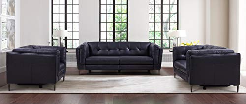 Armen Living Primrose Contemporary Top Grain Leather Power Recliner Living Room Sofa, Navy