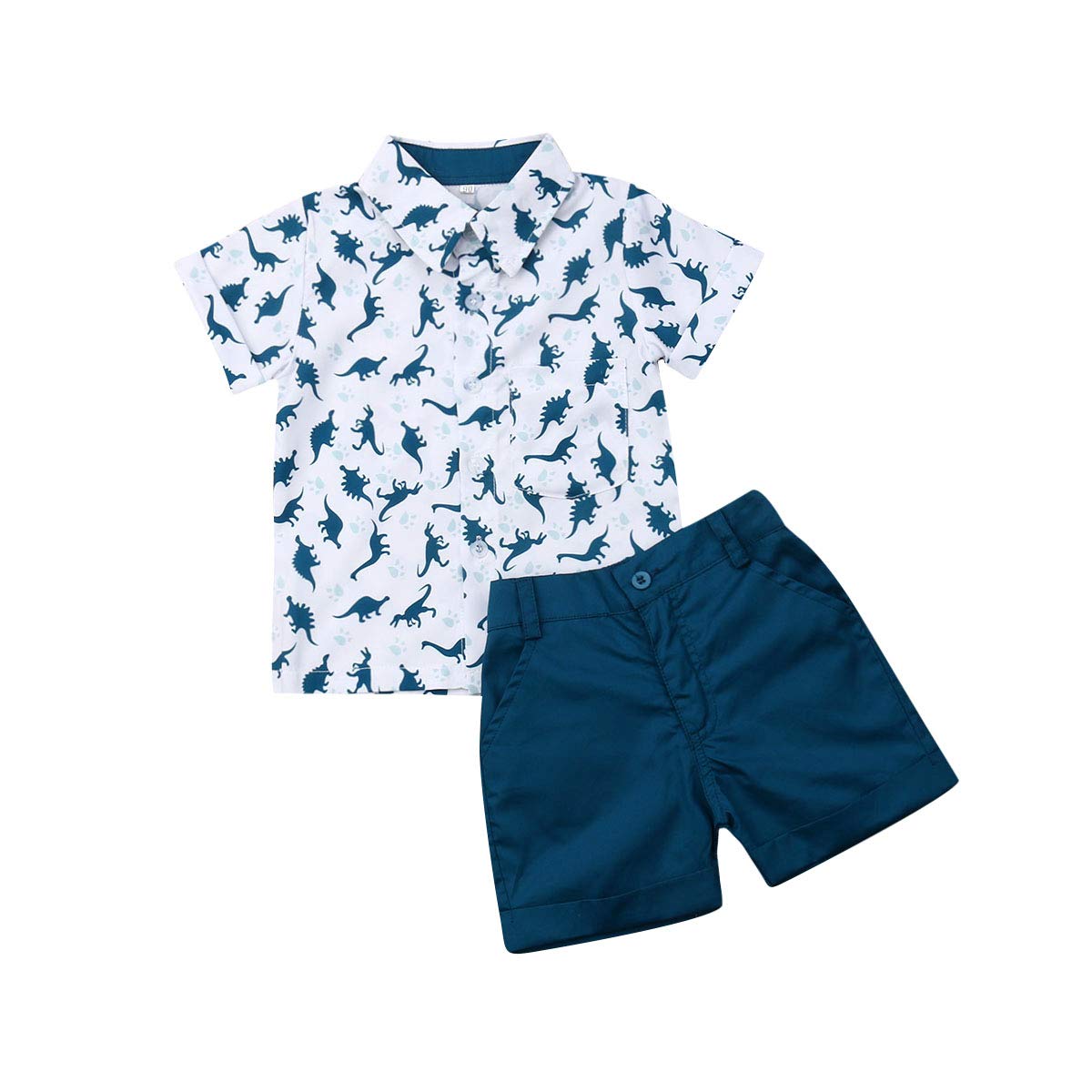Toddler Baby Boy Short Sleeve Button Down Shirt & Shorts Set 2T 3T 4T 5T 6T Outfits Summer Clothes (4, 3T / 4T)