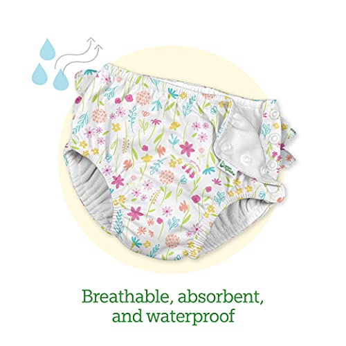 i play. by green sprouts baby girls Ruffle Snap Reusable Absorbent Swimsuit and Toddler Swim Diaper, Light Pink Daisy Stripe, 12 Months US