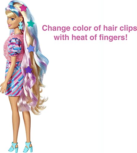 Barbie Totally Hair Doll, Star-Themed with 8.5-Inch Fantasy Hair & 15 Styling Accessories (8 with Color-Change Feature)