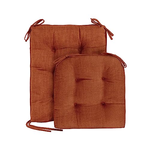 Basic Beyond Rocking Chair Cushions Set of 2, Porch Rocker Cushions for Wooden Rocking Chairs Outdoor with Thick Padding, Back Cushion with Ties, Tufted Seat Cushion with Non-Slip Backing(Rust)