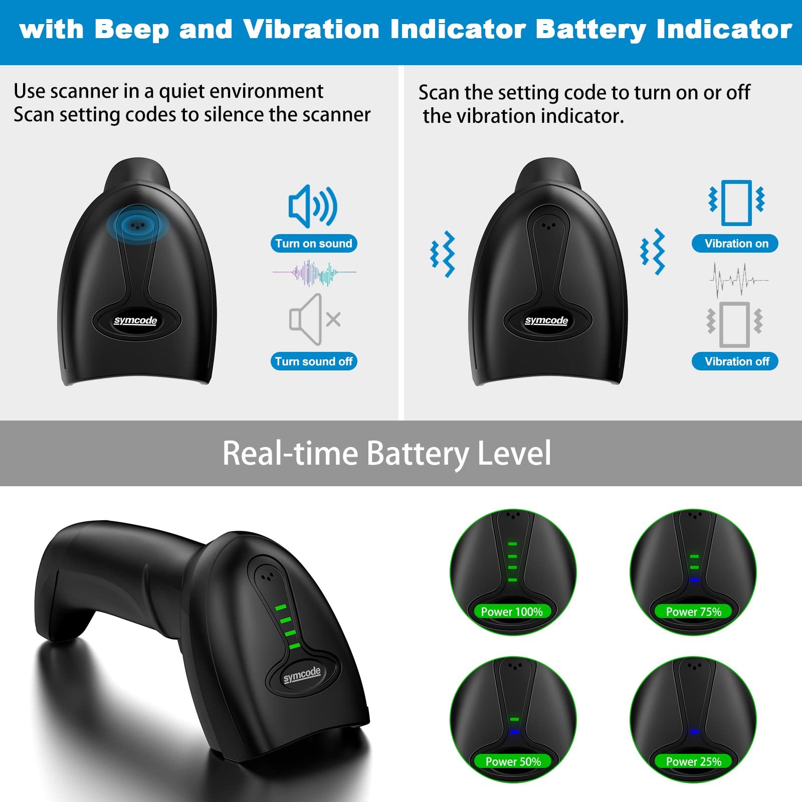 Bluetooth Barcode Scanner with Stand,2.4G Wireless & USB 2D QR Handheld Barcode Reader Scanner for Library Book, Warehouse Inventory, Store
