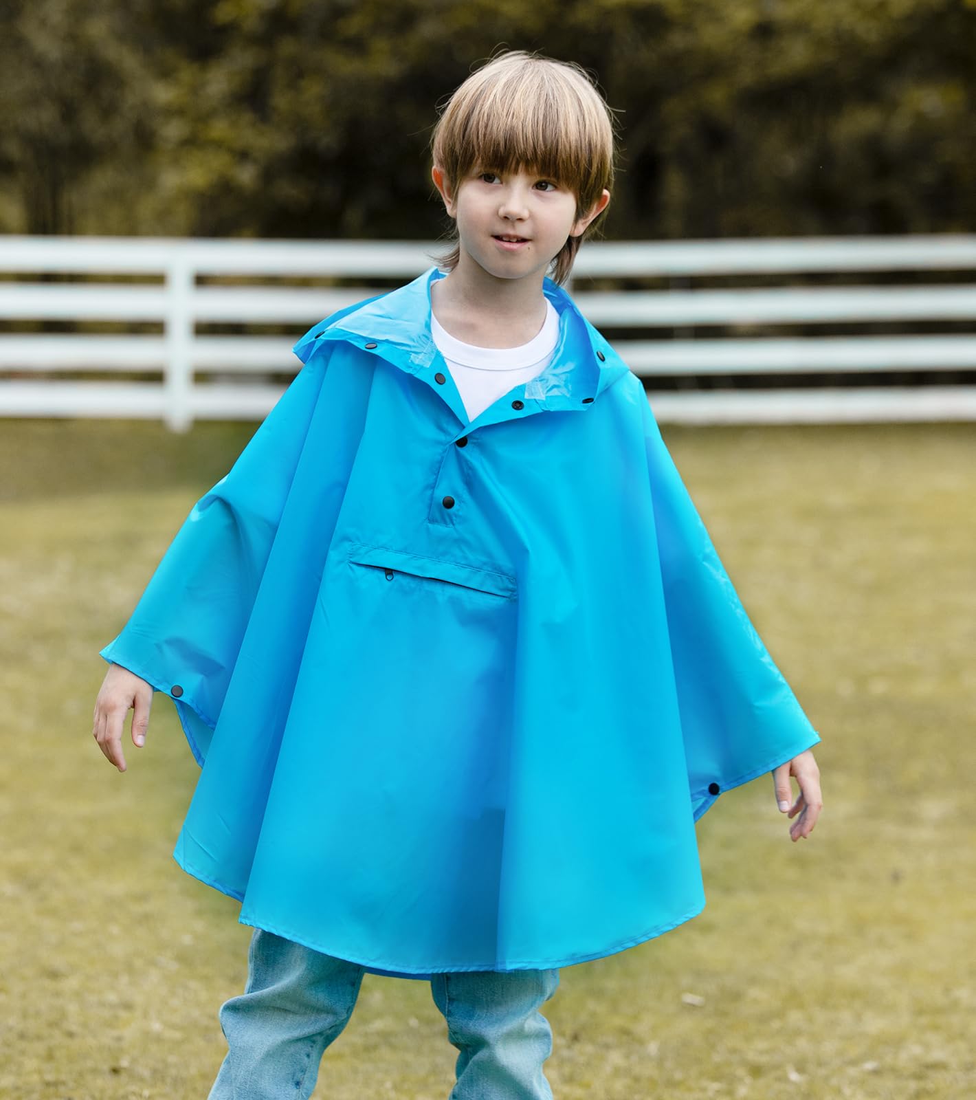 Lightweight Kids Rain Poncho Jacket Waterproof Outwear Rain Coat Blue X-Large