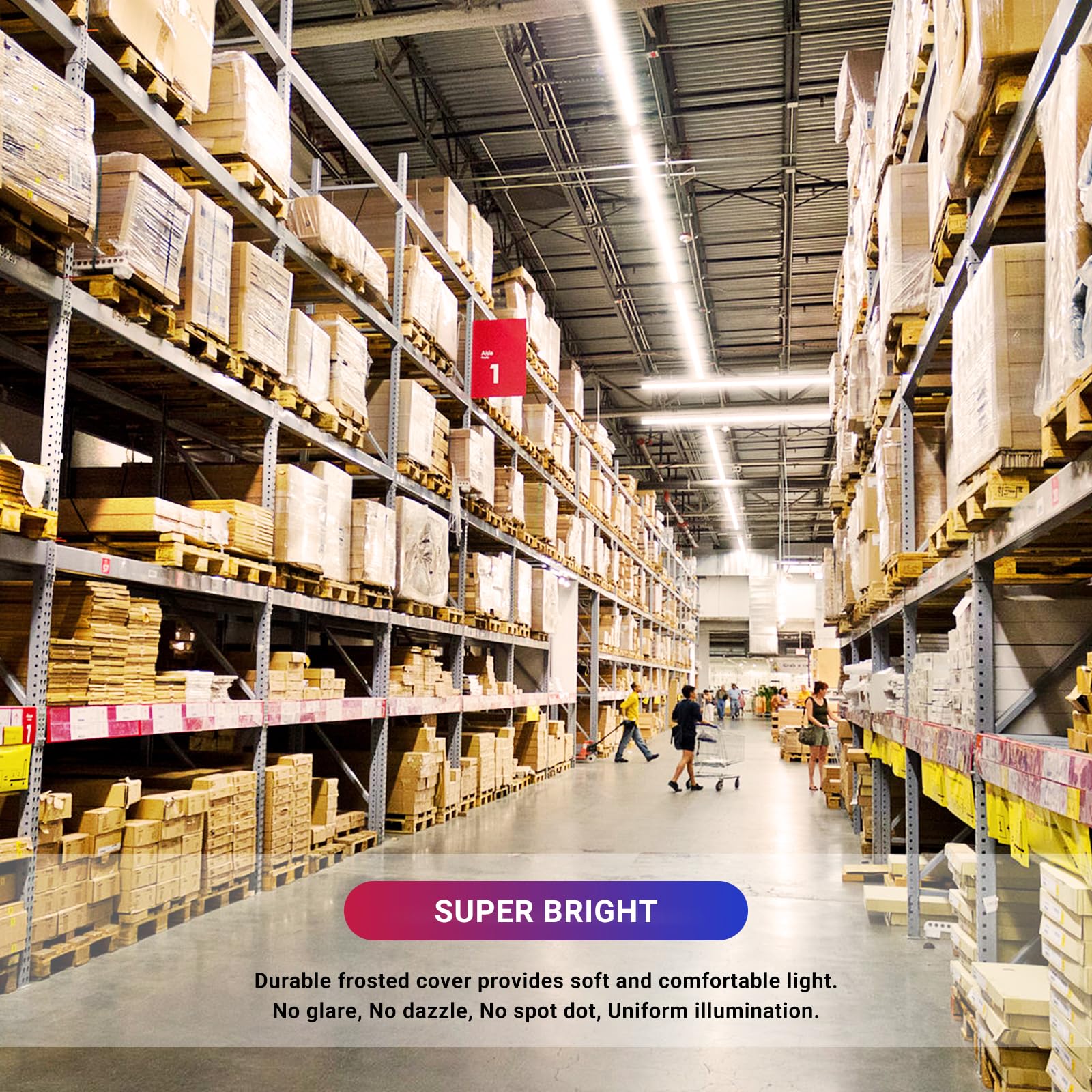 AntLux 8FT LED Shop Lights, 100W [6-lamp T8 Fluorescent Equiv.] Compact 8 Foot Garage Light with 5ft Cord Switch, Plug in, 12000LM, 5000K, Energy Saving Strip Light, Surface/Suspended Mount, 4 Pack