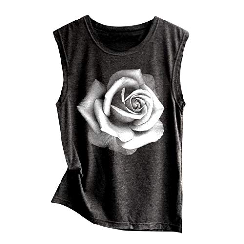 YOMXL Womens Blouse Summer Rose Floral Tank Tops Shirt Crew Back Soft Comfortable Top Tunic Vest