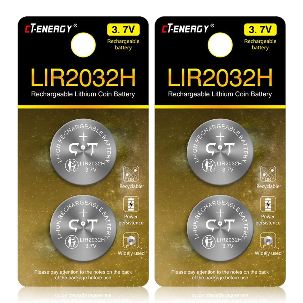 CT-ENERGY LIR2032 Rechargeable Batteries 3.7V with High Capacity 70mA Can Be Replacement of Rechargeable Coin Cell Lithium Batteries ML2032
