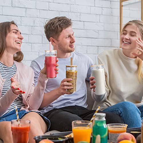 Cafezi 24oz Mason Jar Drinking Glasses with Bamboo Lids and Straws 2 Pack,Reusable Boba Cup Smoothie Tumbler Glass Bubble Tea Cup,Iced Coffee Cup,BPA Free, Dishwasher Safe