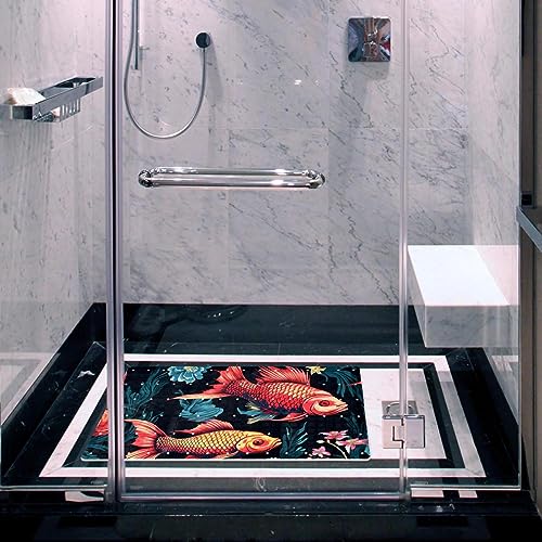 Bath Tub Shower Mat - Anti-Slip PVC Material 15.1x26.8 in, Gentle Cushioning Quick Drying Suction Cups Reliable Solution - Cute Fish Pattern Non-Slip Floor Mat