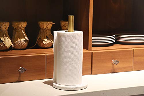 LUTAVOY Marble Paper Towel Holders Copper Plated Standing Kitchen Paper Towel Holder with Marble Base (KZ22 - Gold)
