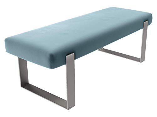 VANT Upholstered Bed Bench - Velvet Antique Blue - Brushed Nickel - Contemporary Modern, Accent Bench for End of Bed, Hallway, or Entryway