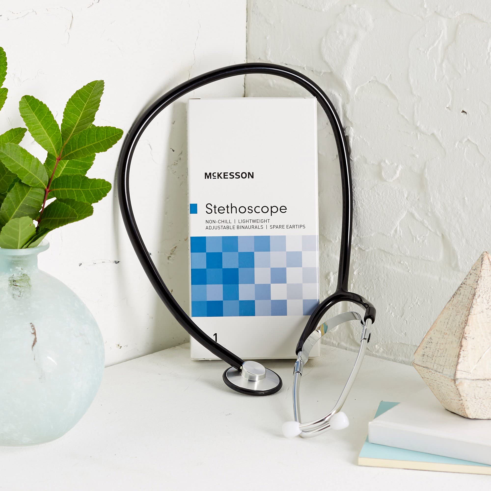 McKesson Stethoscope, Lightweight, Single Head, Diaphragm Only, Adjustable Binaurals, Black, 21 in, 1 Count