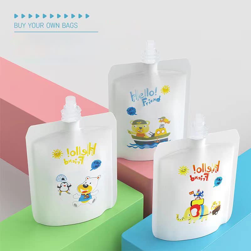 7 PCS Kit Baby Food Pouch Maker, Toddler Fruit Squeeze Puree Filler for Kids, Pure Color Pouches (Pink)
