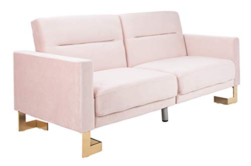 Safavieh Home Tribeca Glam Blush Velvet and Brass Foldable Sofa Bed