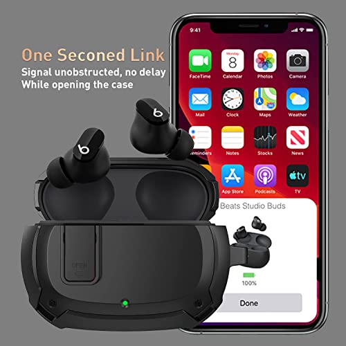Beats Studio Buds/Studio Buds Plus Case 2021/2023, [Secure Lock] OTOPO Cool Beats Studio Buds+ Protective Case Cover Men Women with Keychain for New Beats Studio Ear buds + Case - Black