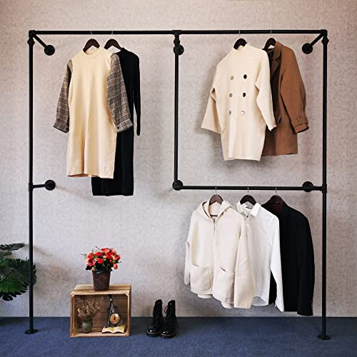 Anynice Industrial Pipe Clothing Rack,Industrial Clothing Rack, Clothing Rods for Hanging Clothes,Clothes Rack,Wall Mounted Garment Rack, Heavy Duty Coat Rack (81.1" W x 14.4" D x83.5 H, ANY-DF33)