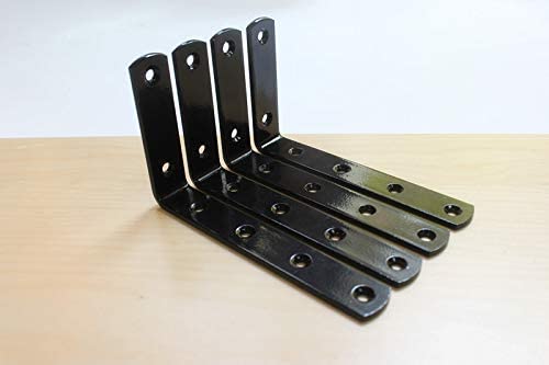 MHMYDZ 4 Pcs Black Steel Heavy Duty"L" Corner Brace Joint Angle Bracket Shelf Bracket Wall Hanging with Screws 125mmX75mm/5 InchX3 Inch Decorative Corner Brackets Joint Angle Bracket
