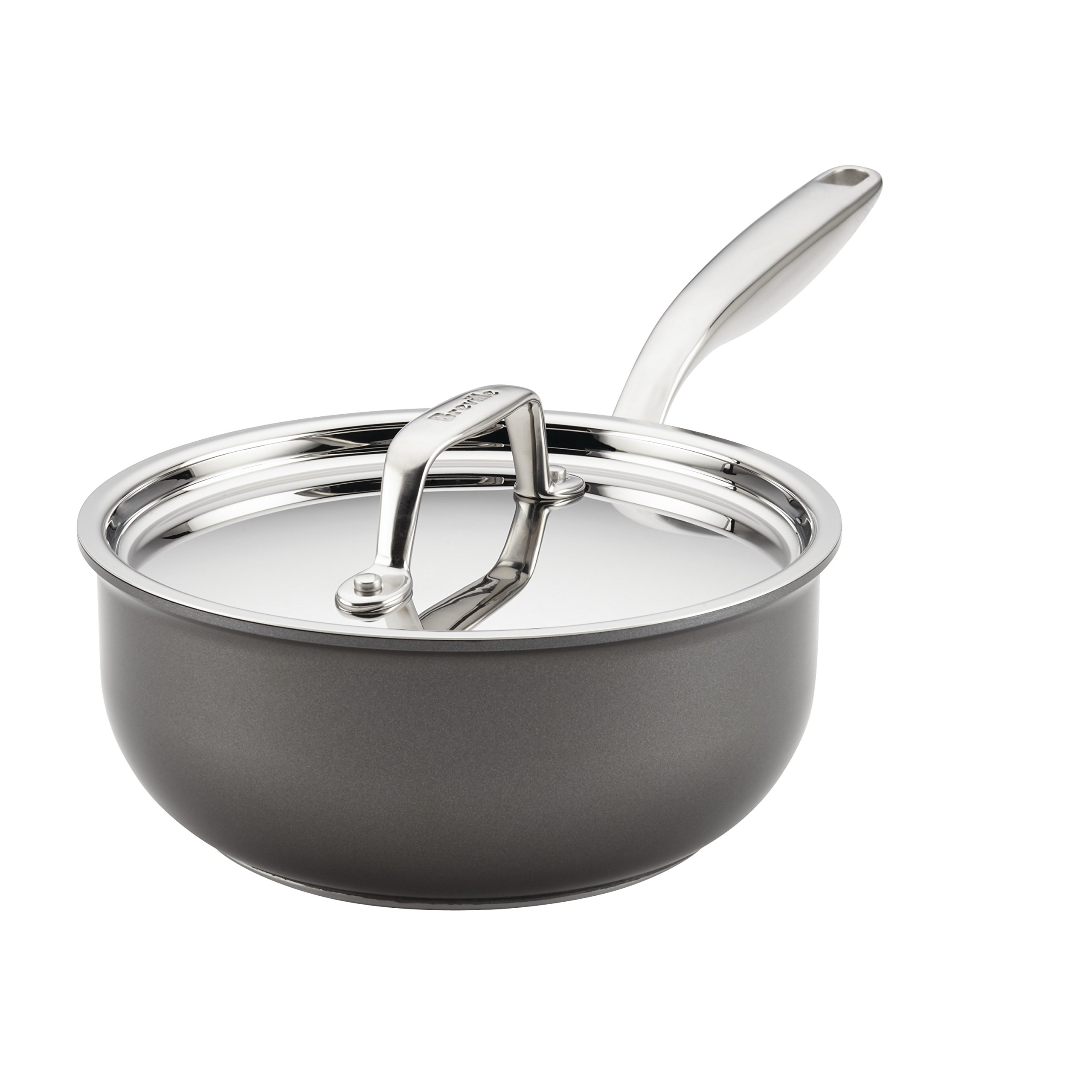Breville Thermal Pro Hard Anodized Nonstick Sauce Pan/Saucepan/Saucier with Lid, 2.5 Quart, Gray