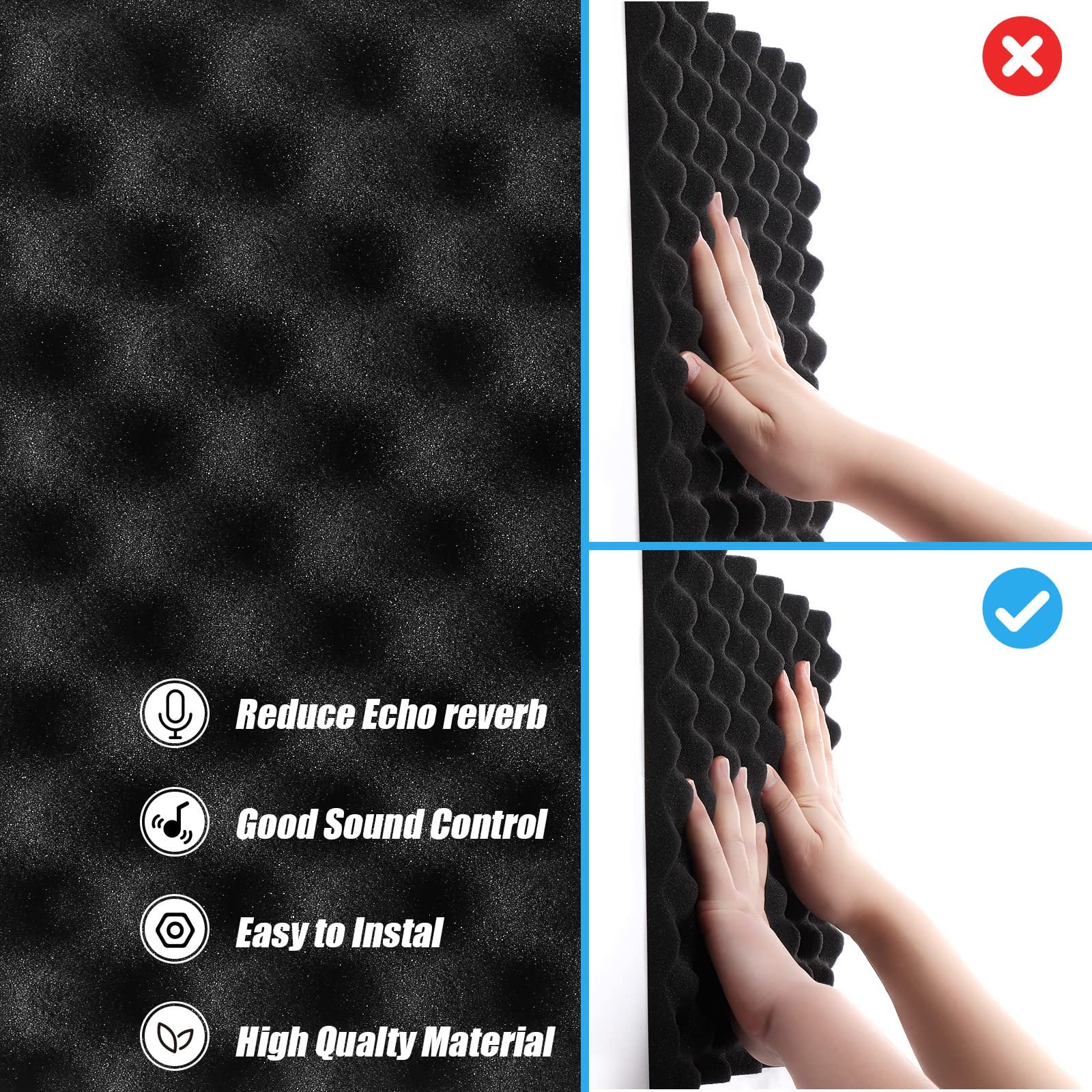 50 Pcs 1" x 12" x 12" Acoustic Panels Sound Proof Foam Panels Noise Insulation High Density Fire Resistant for Studio Wall Door, Black