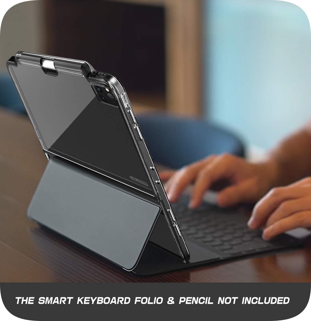 i-Blason Halo Series Case for New iPad Pro 12.9 Inch (2020/2018 Release), [ONLY for use with Smart Keyboard Folio; Compatible with Official Smart Folio] Clear Protective Case with Pencil Holder, Black