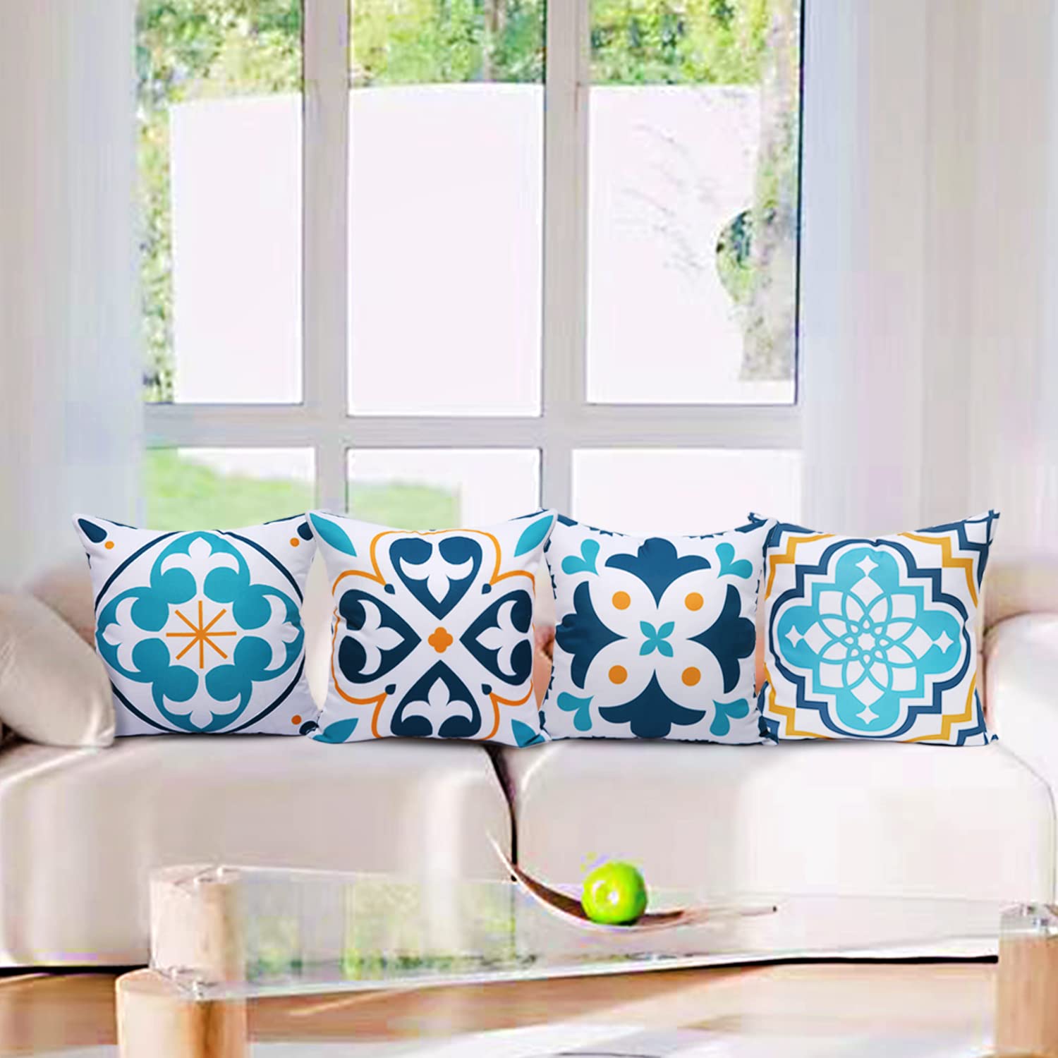 JYVNCZ Set of 4 Outdoor Throw Pillow Covers 18x18 Inchs Fall Decorative Patio Cushions for Outdoor Furniture Boho Decor Pillow Covers for Couch Hammock