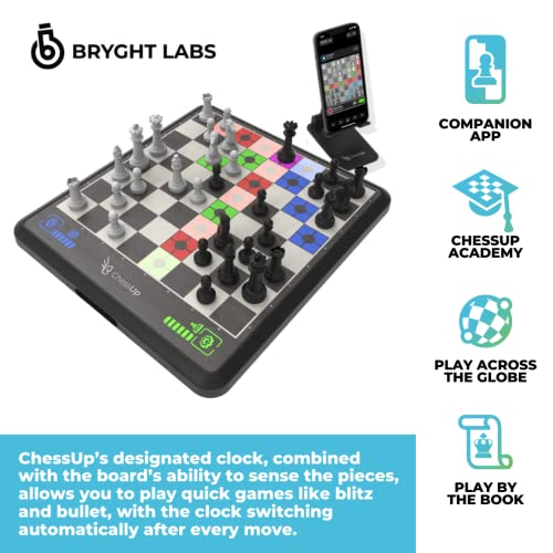 Bryght Labs - ChessUp - Electronic Chess Board - Built-in Chess Engine and Instructor - with Chess Set TouchSense Pieces - Features Wireless Play and Companion App