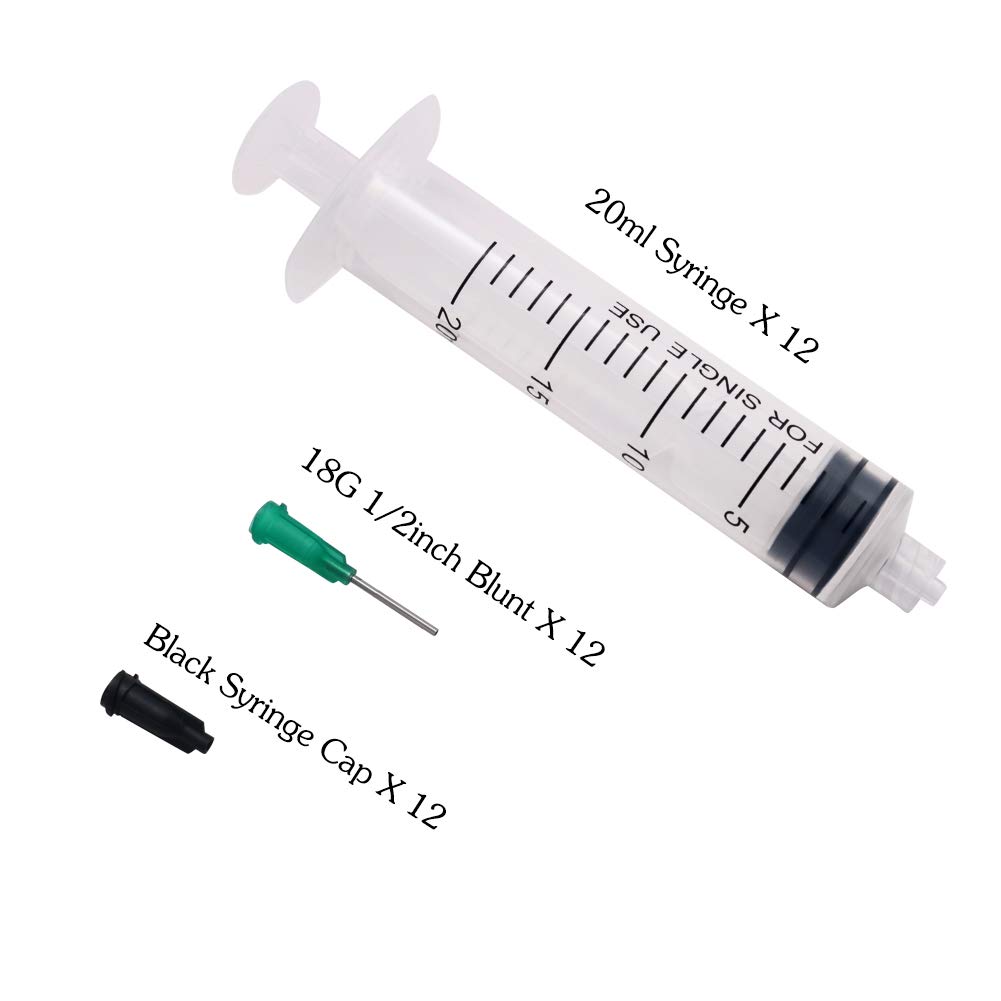 Shintop 20ml Syringe with 18G 1/2 Inch Blunt Tip Needles, Syringe Caps for Experiments, Industrial Use (12 Pack)