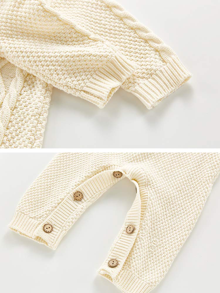 JunNeng Baby Newborn Cotton Knitted Sweater Romper Longsleeve Outfit with Warm Hat Set,Beige,3-6 Months