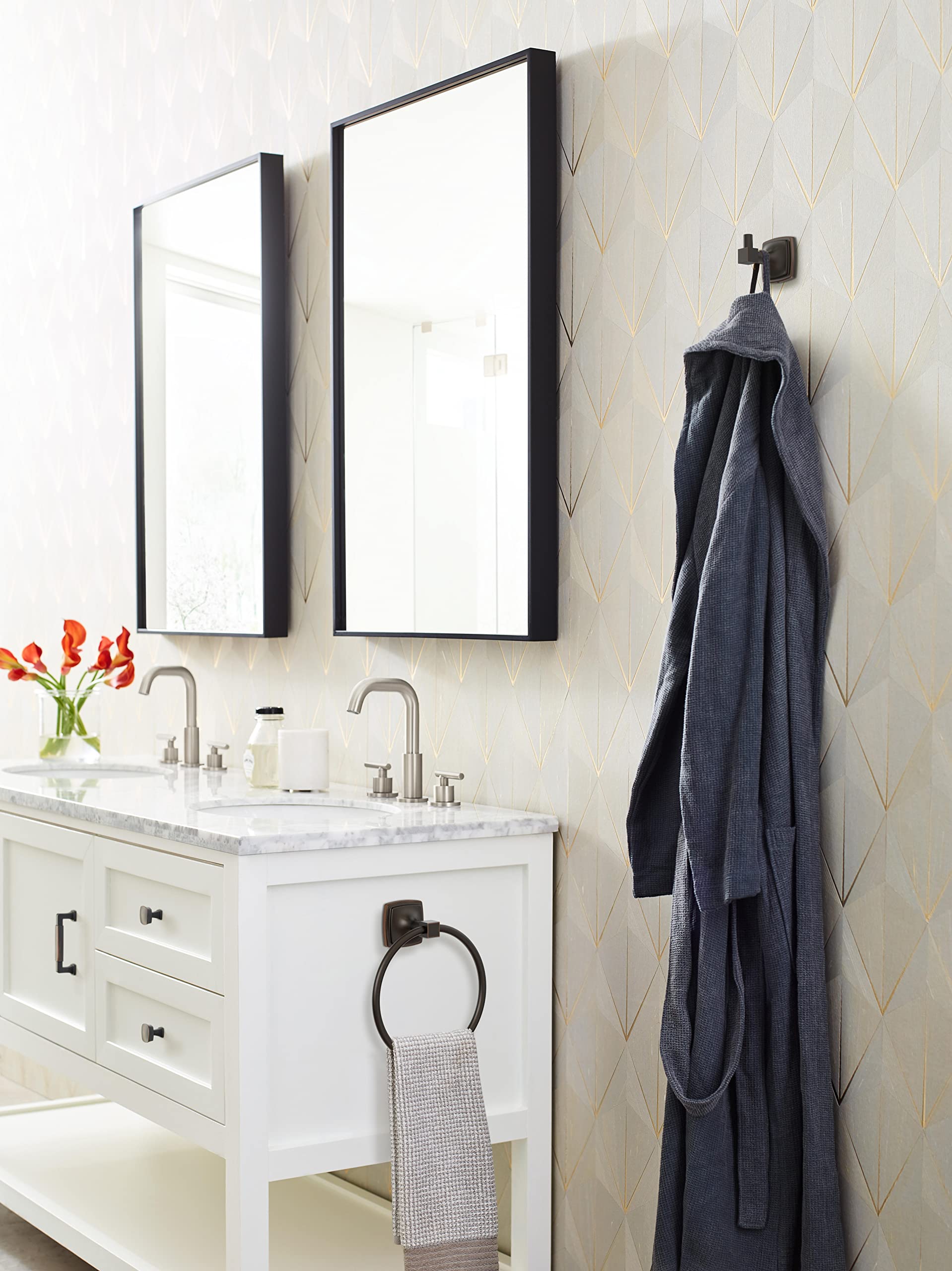 Amerock BH36090ORB | Oil Rubbed Bronze Single Robe Hook | 2-1/4 in. (57 mm) Length Towel Holder | Stature | Towel Hook for Bathroom | Bathroom Hardware | Bath Accessories