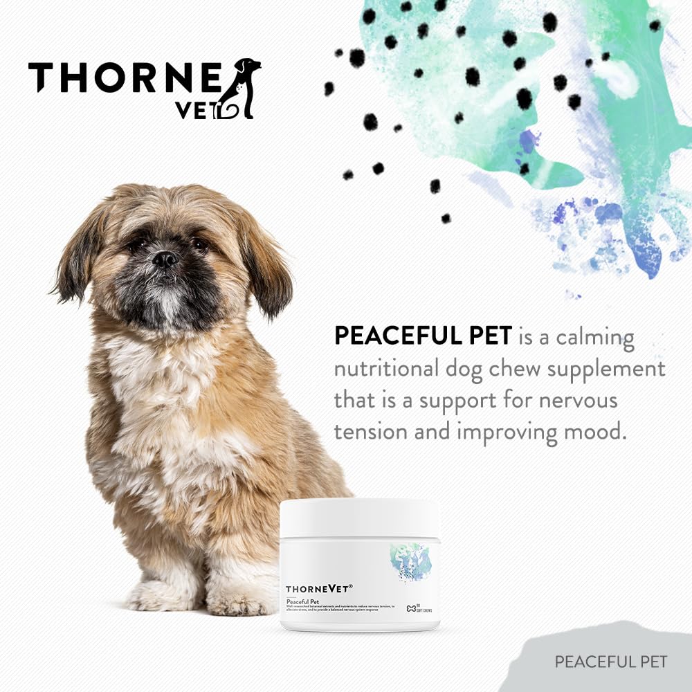 ThorneVet Peaceful Pet Calming Chews for Dogs & Cats - Soft Chews with Calming Nutrients & Botanicals to Support a Healthy Nervous System - Bacon Flavor Dog Treats with Amino Acids & Vitamins - 90 ct