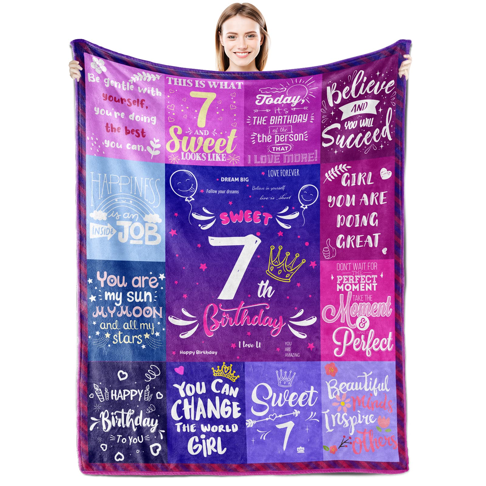 AISDE 7 Year Old Girl Birthday Gifts Blanket 60"X50", Birthday Gifts for 7 Year Old Girls, Best Presents for 7 Year Old Girls, 7 Year Old Gifts Ideas, 7th Birthday Decorations for Girls Blankets
